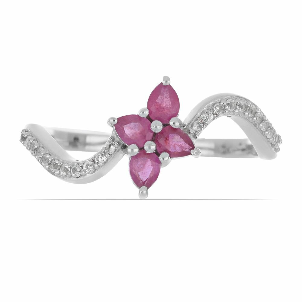 Кольцо, серебро, 925 проба, родирование, рубин, топаз