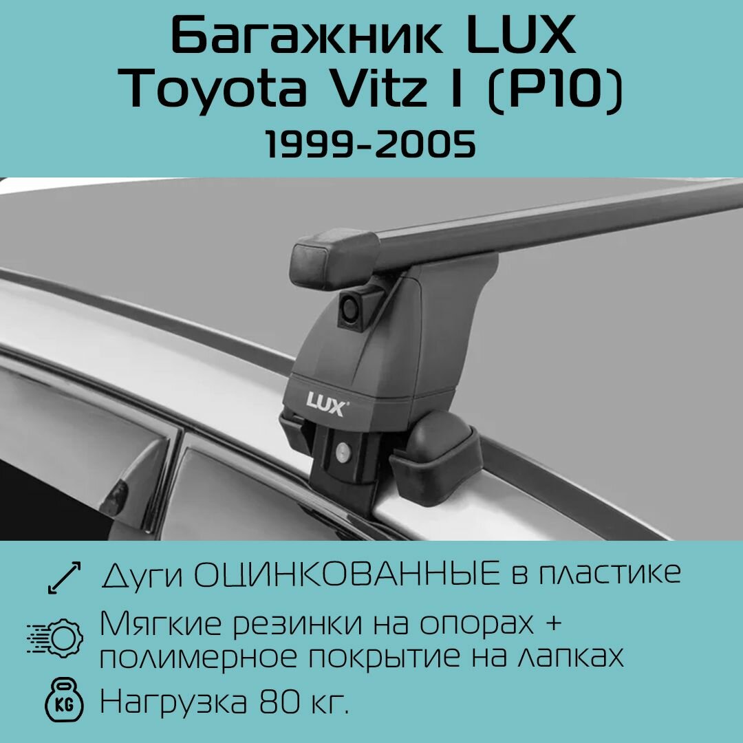 Багажник на крышу LUX БК3 для Toyota Vitz I (P10) 1999 г. в - 2005 г. в. с прямоугольными дугами 1,1м / Багажник на крышу для Тойота Витц