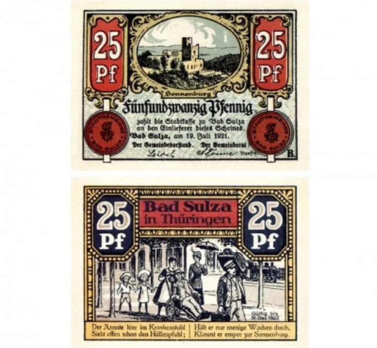 Нотгельд 25 пфеннигов 1921 Германия, Бад-Зульца, сувенирная копия, банкноты и купюры редкие коллекционные