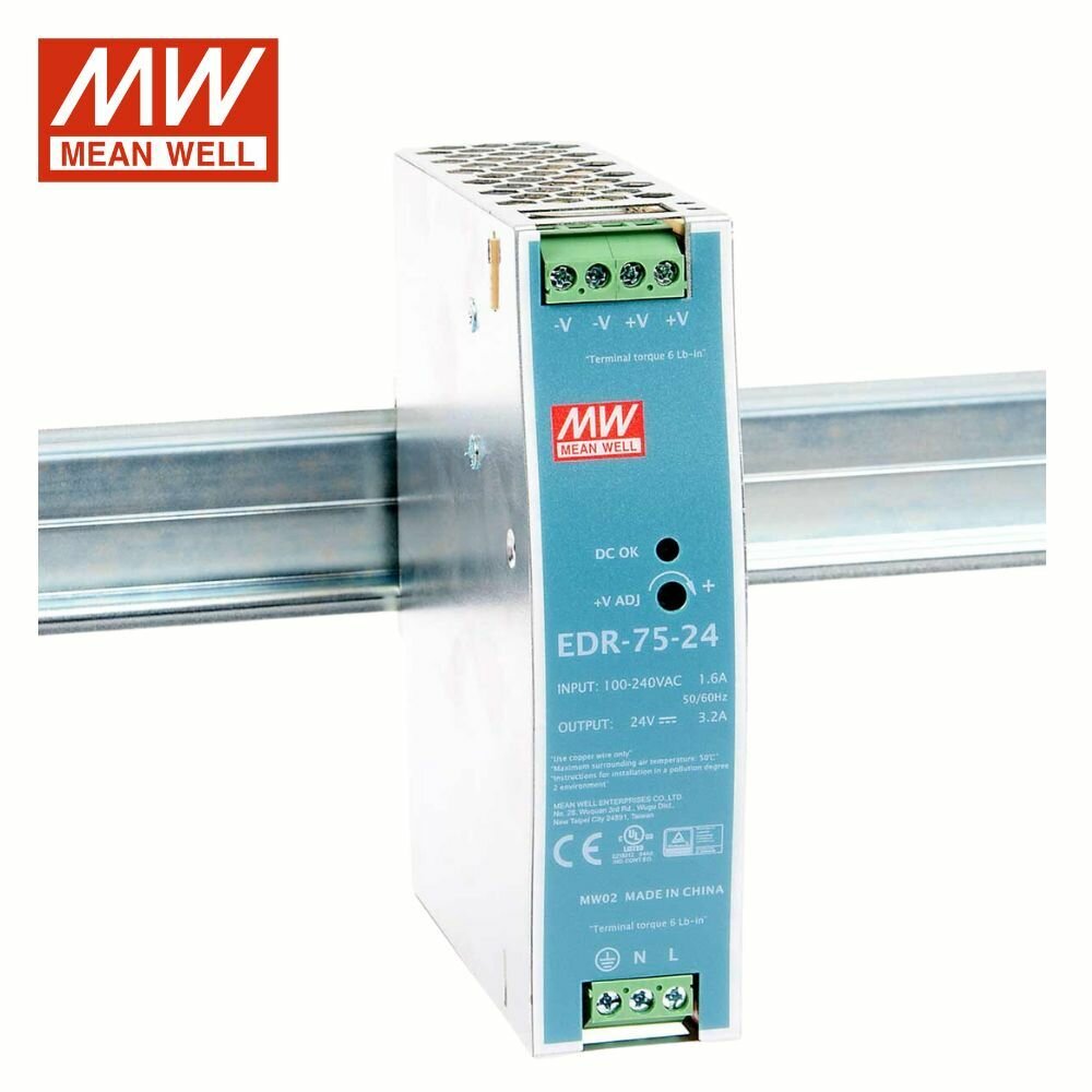 EDR-75-24 MEAN WELL, Блок питания на DIN-рейку, AC/DC 75 Вт 24 В