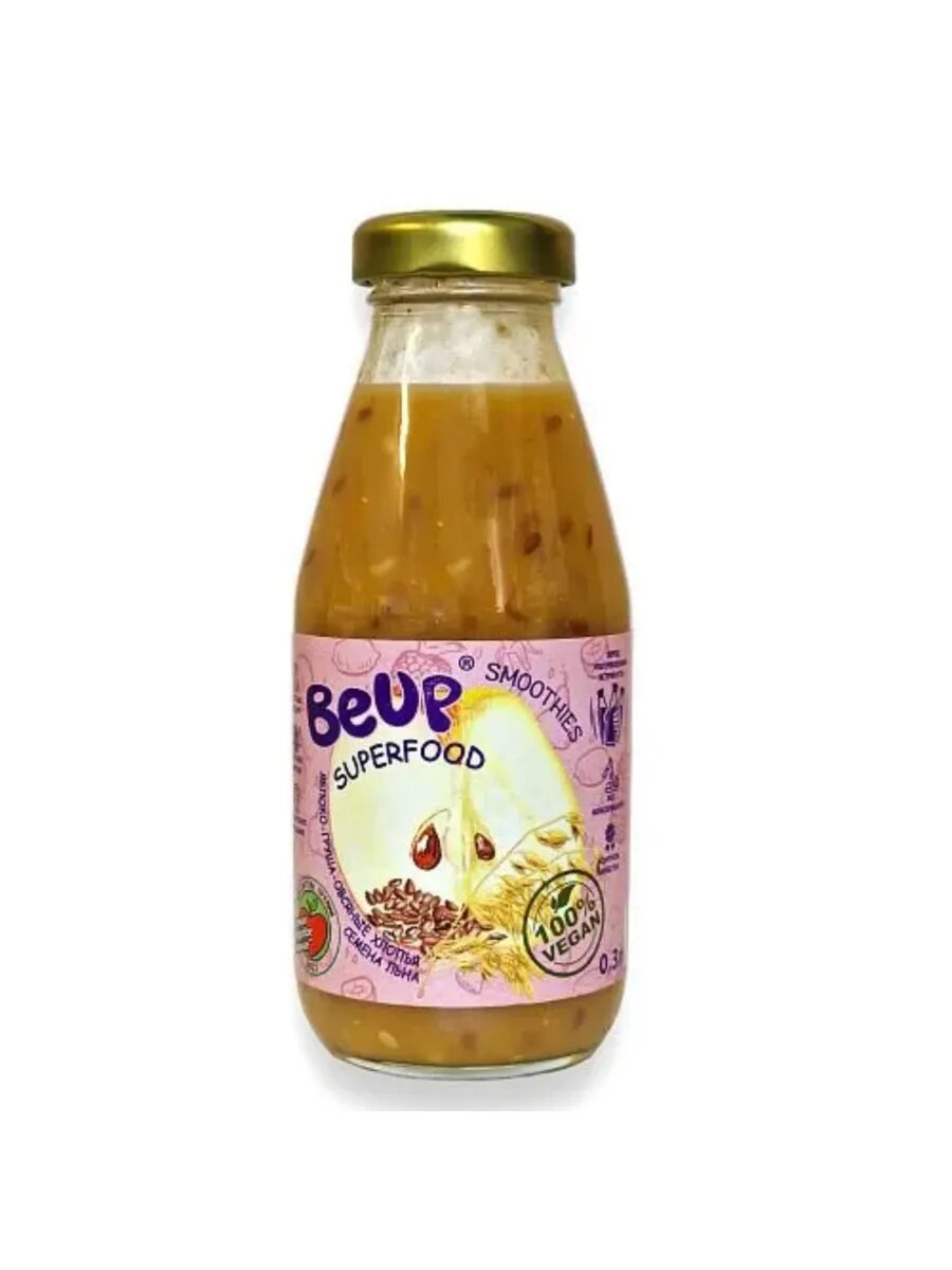 Смузи Be Up, "Яблоко-груша-овёс-лён", без ГМО, органический, стеклянная бутылка, 3 шт, 0.3л