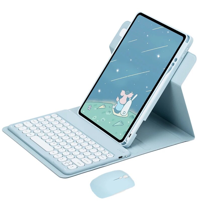 Кожаный чехол с клавиатурой для Samsung Galaxy Tab S10 Lite S10 FE S9 FE 10,9 дюйма Russian, sky with mouse