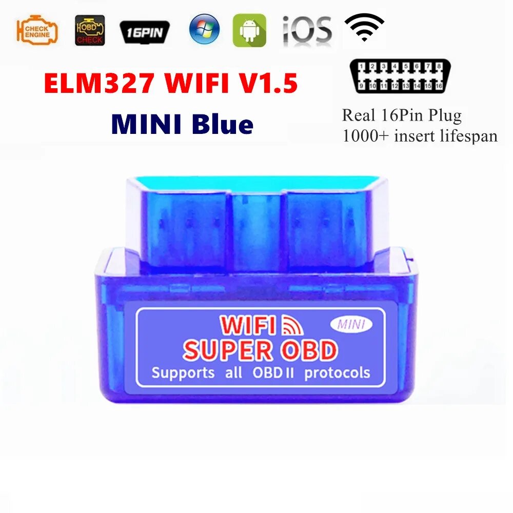 Новый Super Mini ElM327 Wi-Fi OBD2 адаптер ELM327 WiFi OBD2 сканер автомобильных кодов для IOS Iphone ELM327 Wi-Fi V1.5 автомобильный диагностический инструмент Blue
