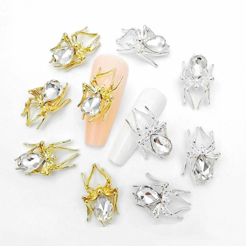 Хрустальный паук фигурки для ногтей , металлические стразы для ногтей , набор из 10 шт украшения, серебристый