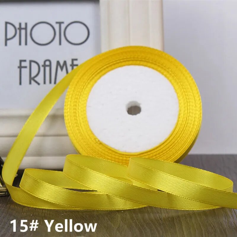 Атласные ленты WHxmsh, 25 ярдов, полушелковая, 6-50 мм Желтый, Yellow, 6mm