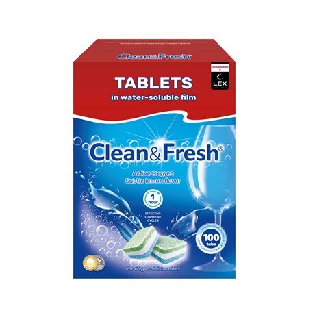 Таблетки для посудомоечной машины Clean&Fresh Активный кислород с лимоном, 100шт