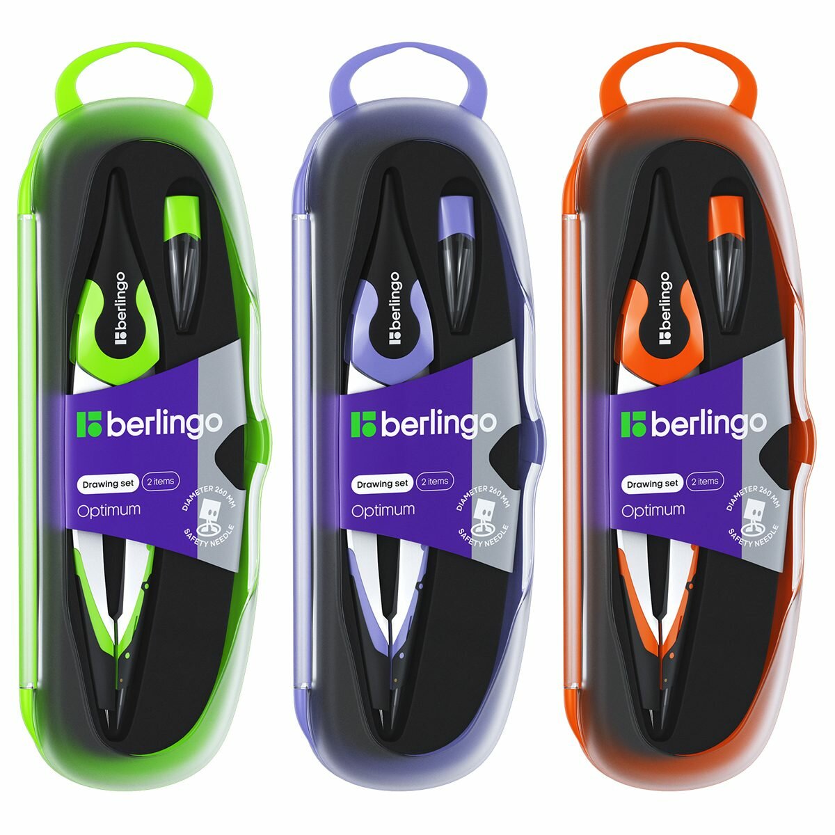 Готовальня 2 предмета Berlingo Optimum, циркуль 135мм, пластиковый футляр (DS_00102), 12 уп.