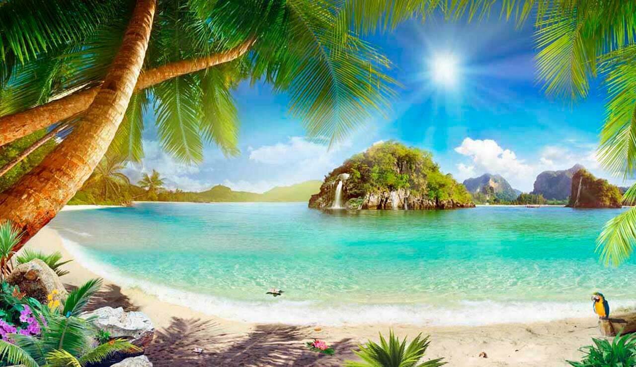 Фотообои Вид на море и райский остров 11-157-XL-Холст 270 x 500 см (ВхШ) Бесшовные, флизелиновые, влагостойкие обои MasterFresok