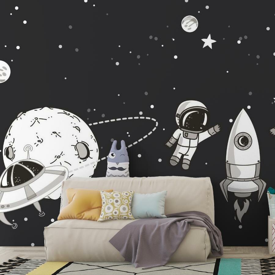 Фотообои Космос черно-белый 14-1159-L-Флок 270 x 400 см (ВхШ) Бесшовные, флизелиновые, влагостойкие обои