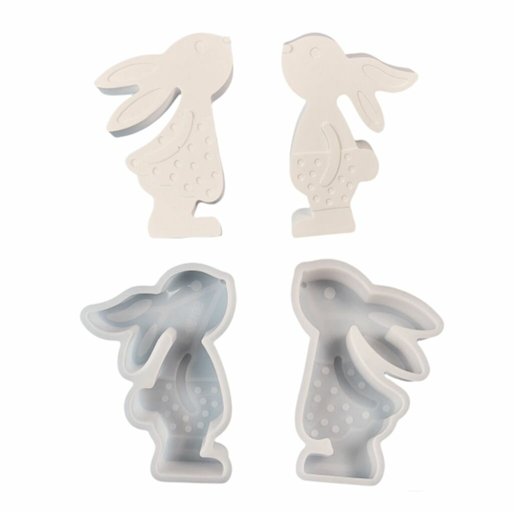 Аксессуар для Пасхи, Силиконовая гипсовая форма для фигурки зайца с узором S0139, 2 шт.