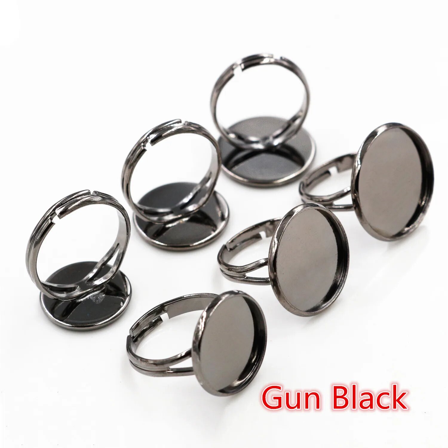 Регулируемые латунные кольца для кабошонов Wadsfred, набор из 10 штук Черный, 18 мм, Gun Black
