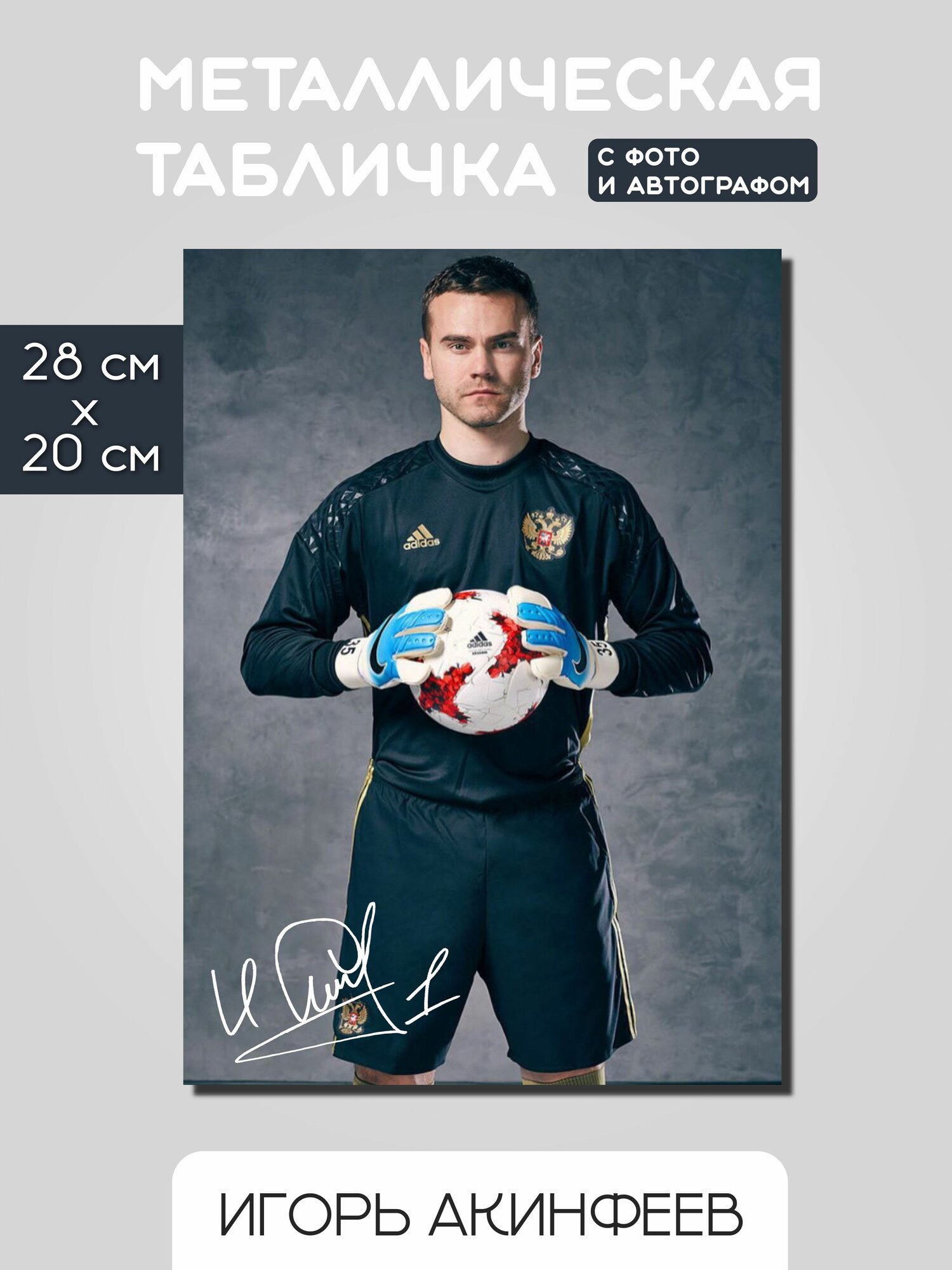 Металлическое фото с автографом Игорь Акинфеев 280 х 200мм