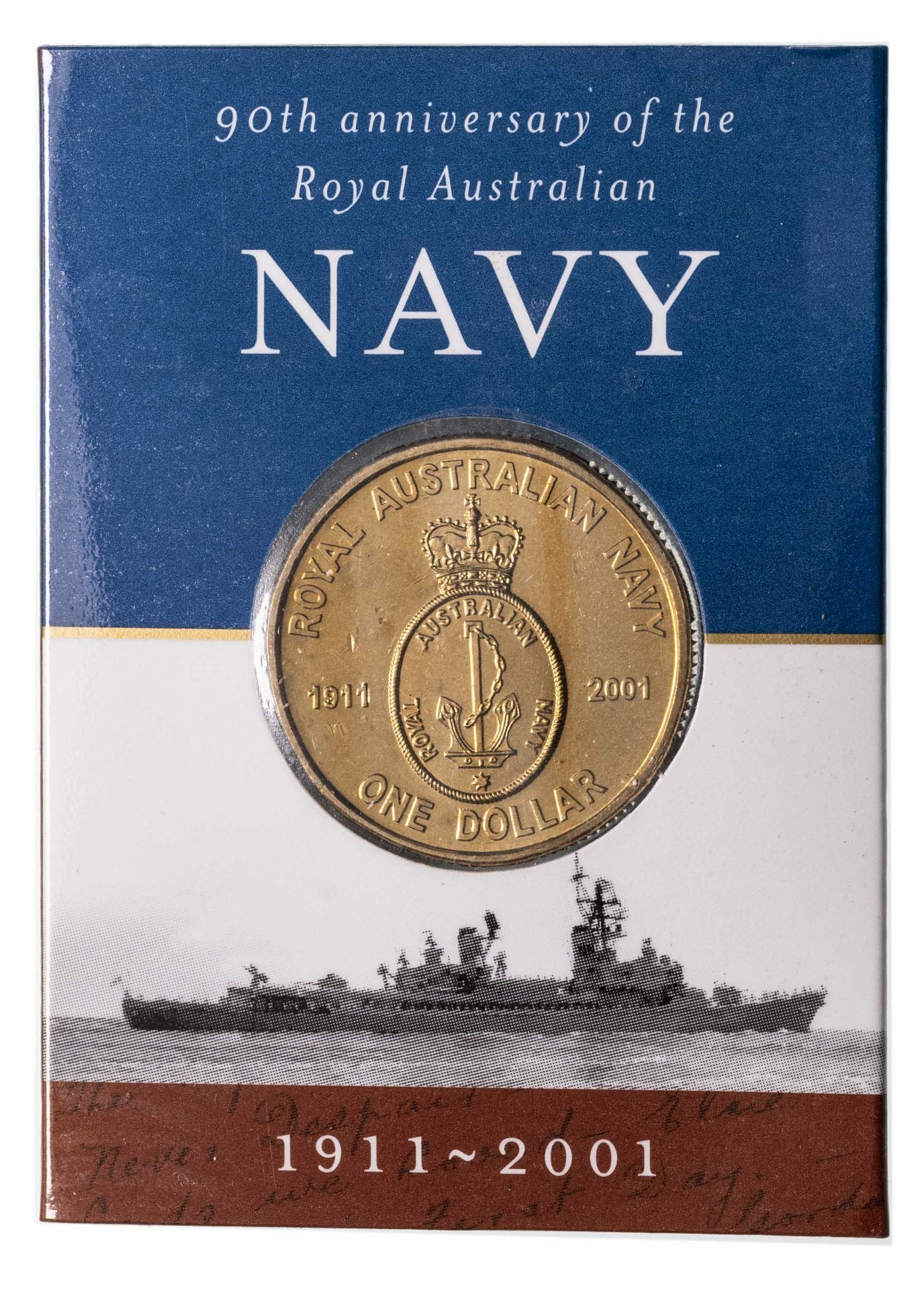 Австралия 1 доллар dollar 2001 "90 лет королевскому флоту Австралии" в буклете, Бронза, в сохранности UNC