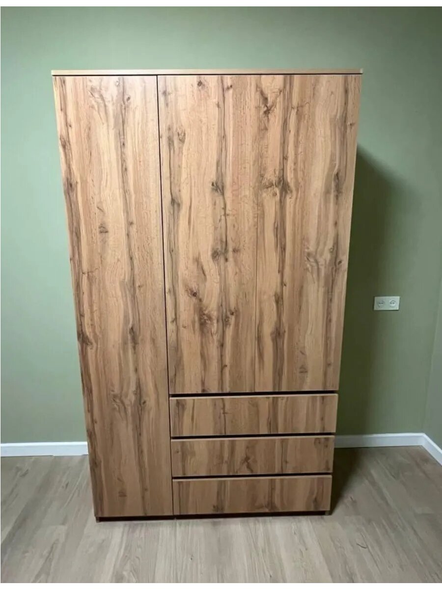 Шкаф для одежды КМЗ "Дуб Вотан", ЛДСП, распашной, шариковые направляющие, 3 секции