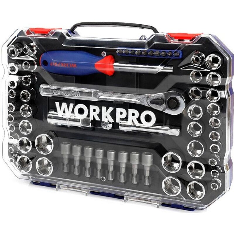 Набор инструментов Workpro метрические и дюймовые, 63 предмета, 3/8 и 1/4 дюйма (WP202566)