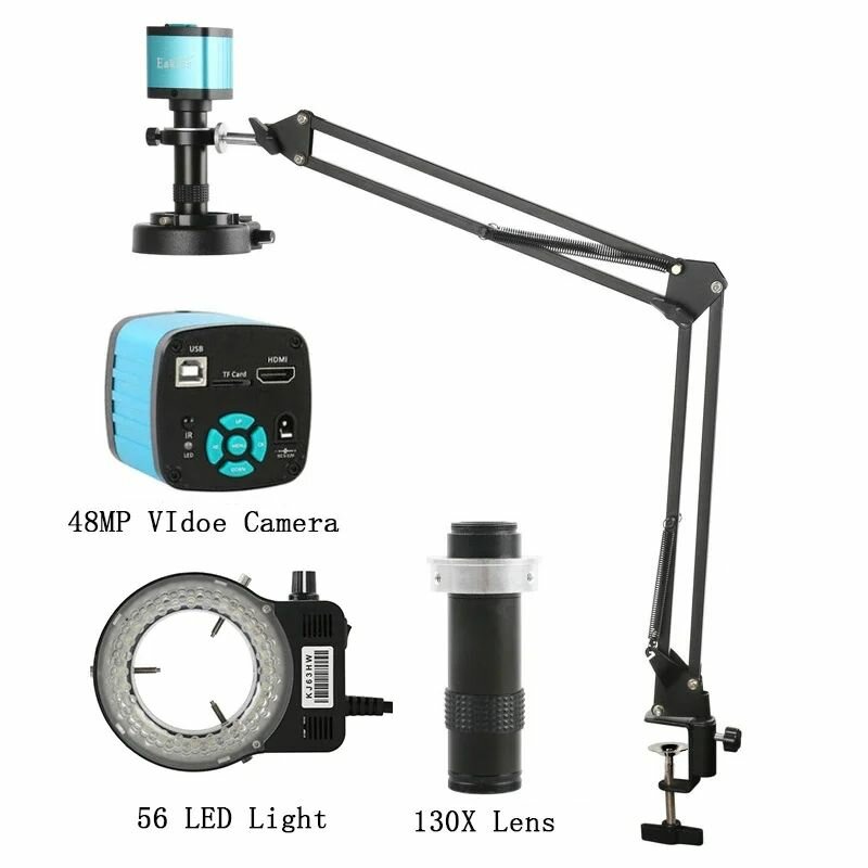 Электронный видеомикроскоп 55MP 48MP 4K 1080P HDMI USB можно увеличить в 130 раз с помощью панели