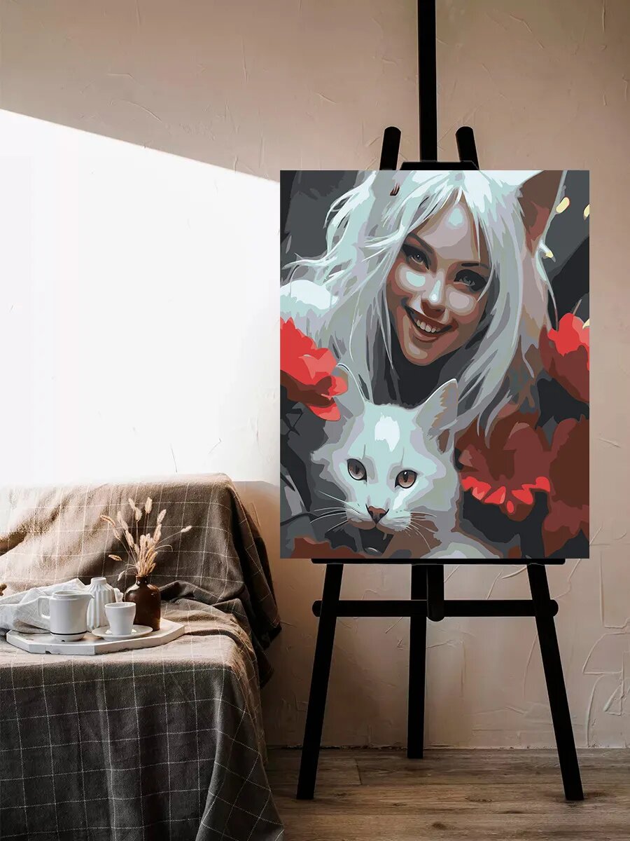 Картина по номерам Девочка Кошка
