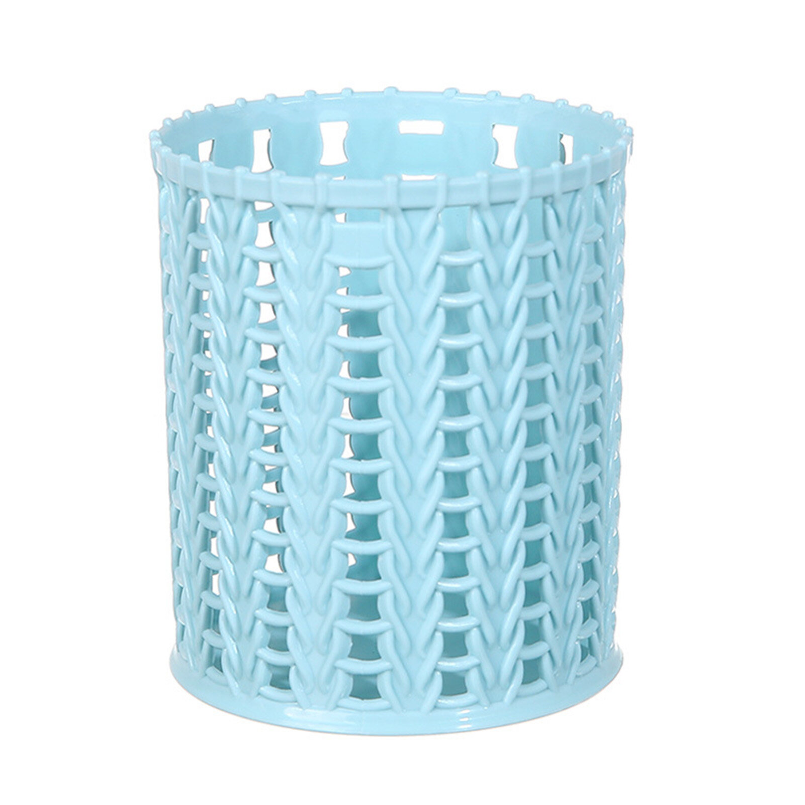 Hollow Out Pen Holder Large Capacity Rattan Style Desktop Stationery Storage Box for Students Blue