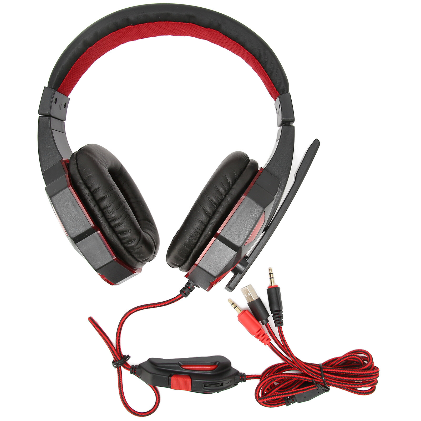 Gaming Headset Luminous Adjustable Volume 3.5mm with Microphone for PCBlack Red