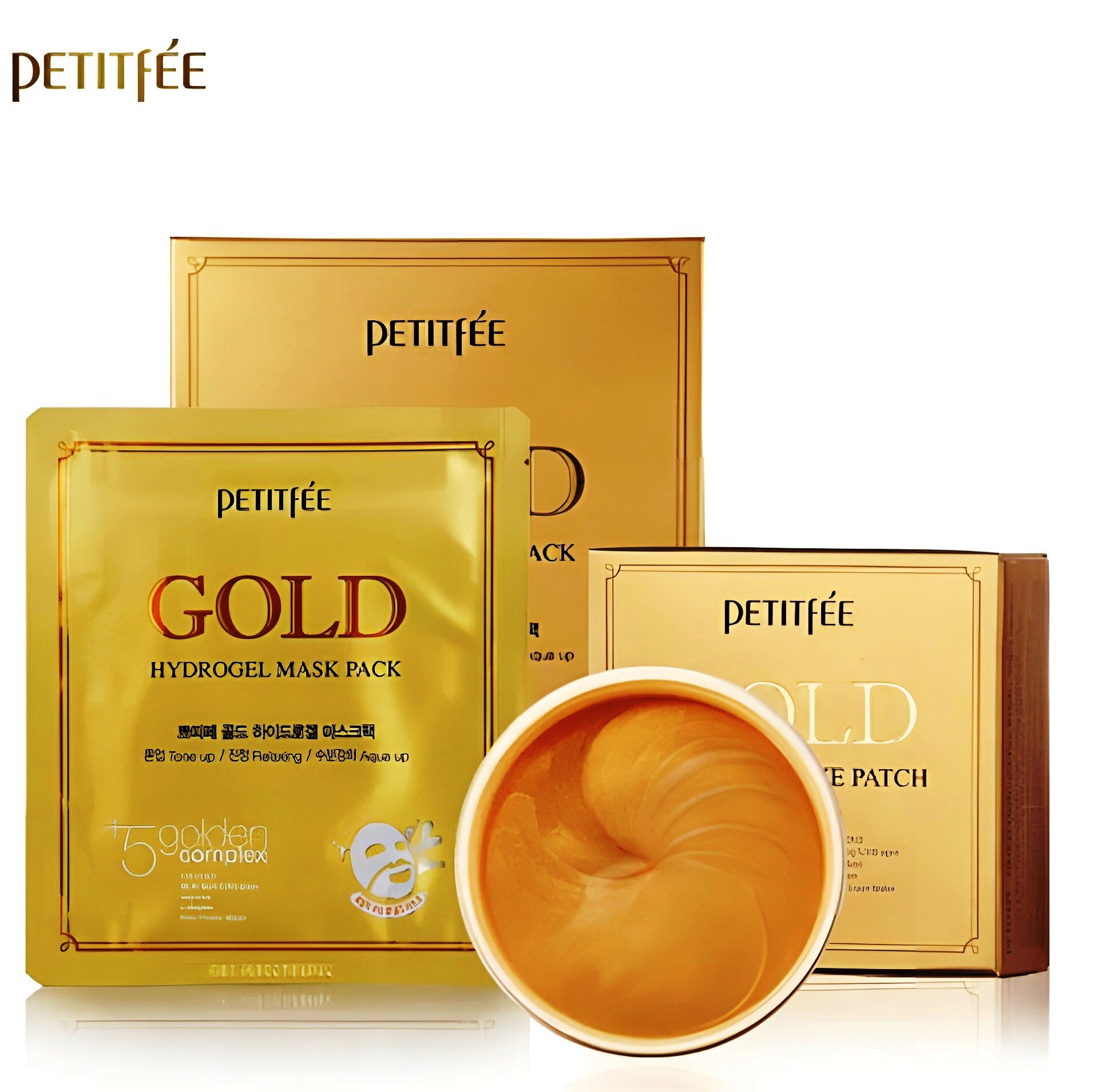 Набор гидрогелевые патчи и маска с коллоидным золотом Petitfee GOLD +5 Golden Complex Оригинал.