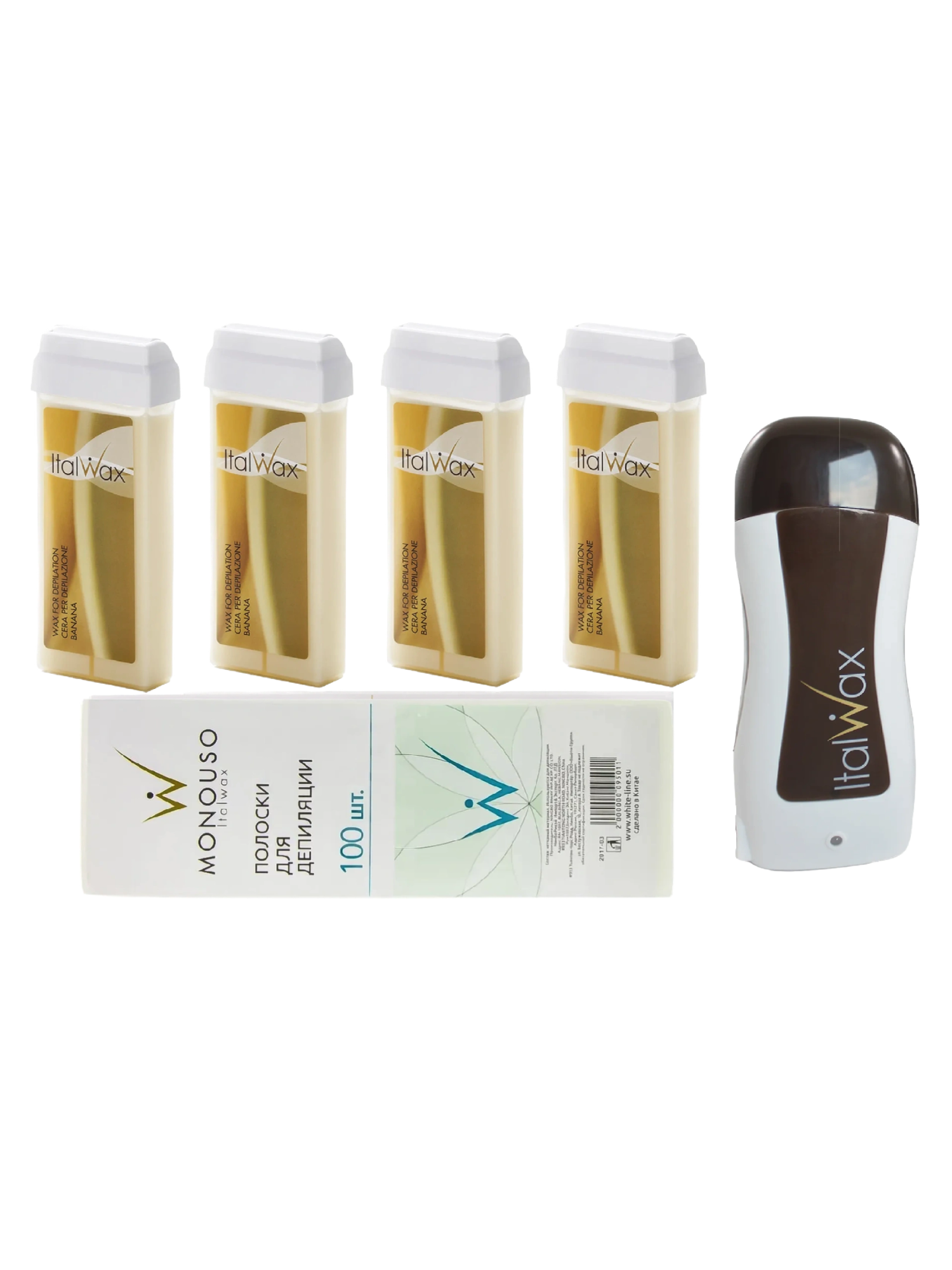 Набор для восковой депиляции Банан ITALWAX NATURA Bananа, 4 картриджа+нагреватель+полоски
