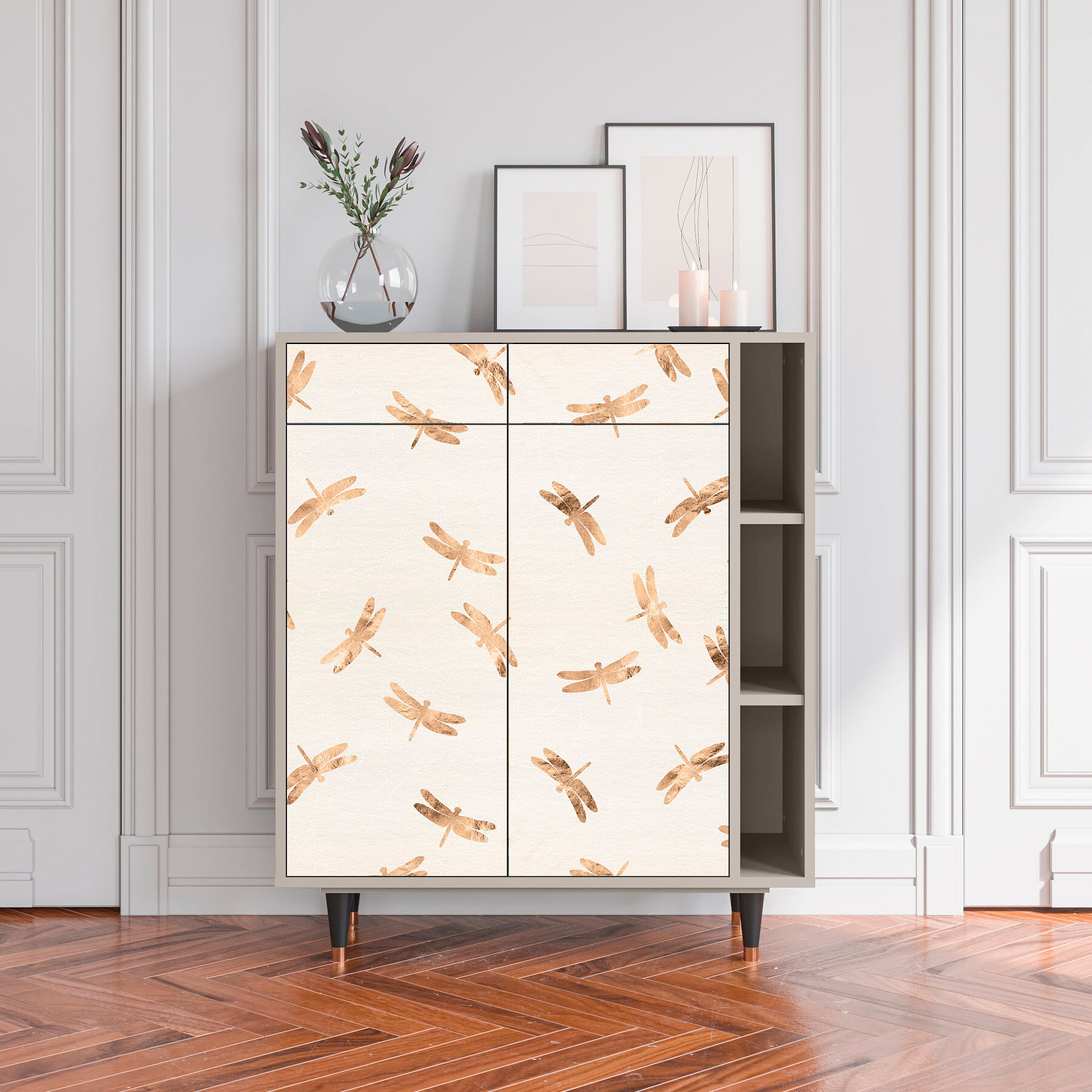 Комод - STORYZ - BS6 Nude Dragonflies, Размер - 94 x 110 x 41 см, Цвет корпуса - , Сатин