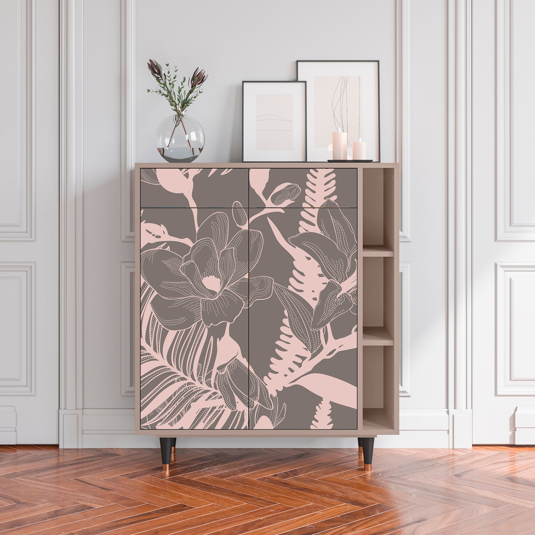 Комод - STORYZ - BS6 Issabelline Flower, Размер - 94 x 110 x 41 см, Цвет корпуса - , Бежевый