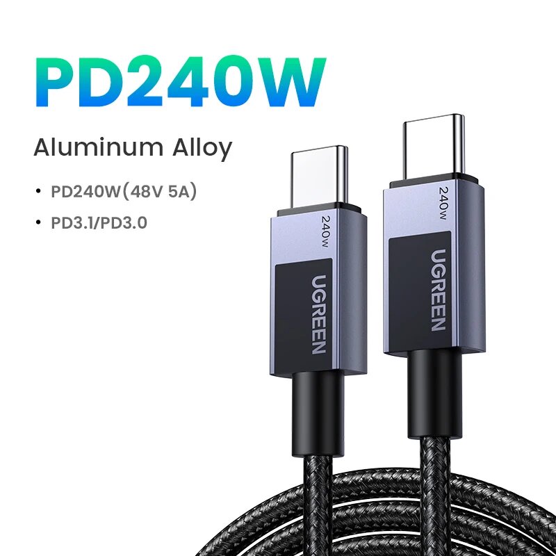 Кабель UGREEN 240W USB Type C для iPhone 15 Samsung S23 Power Line PD3.1 для PS5 Nintendo Switch 5A Supercharge USB C PD кабель 5A