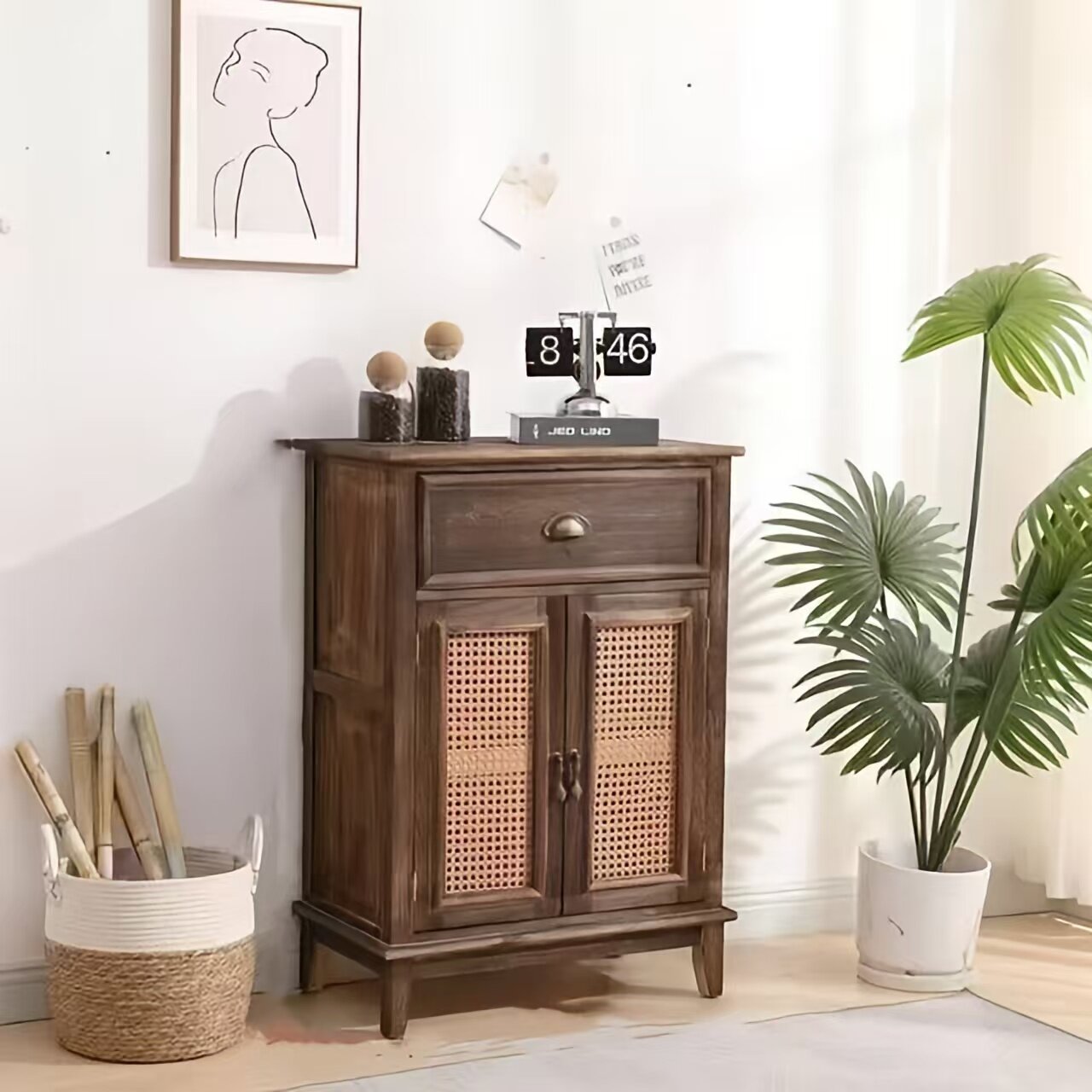 Комод в стиле бревна, простой однотонный, 1 выдвижной ящик, 36x60x86 см