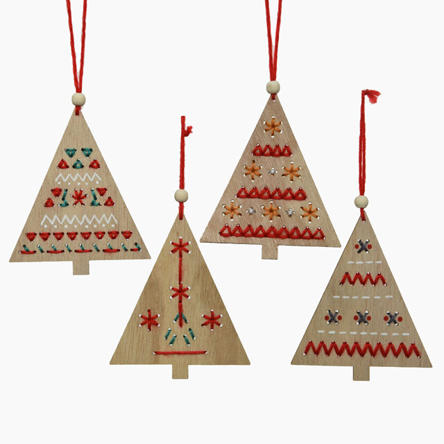 Набор деревянных елочных игрушек Formanto 12 см, 4 шт, подвеска, Kaemingk, 520400-набор