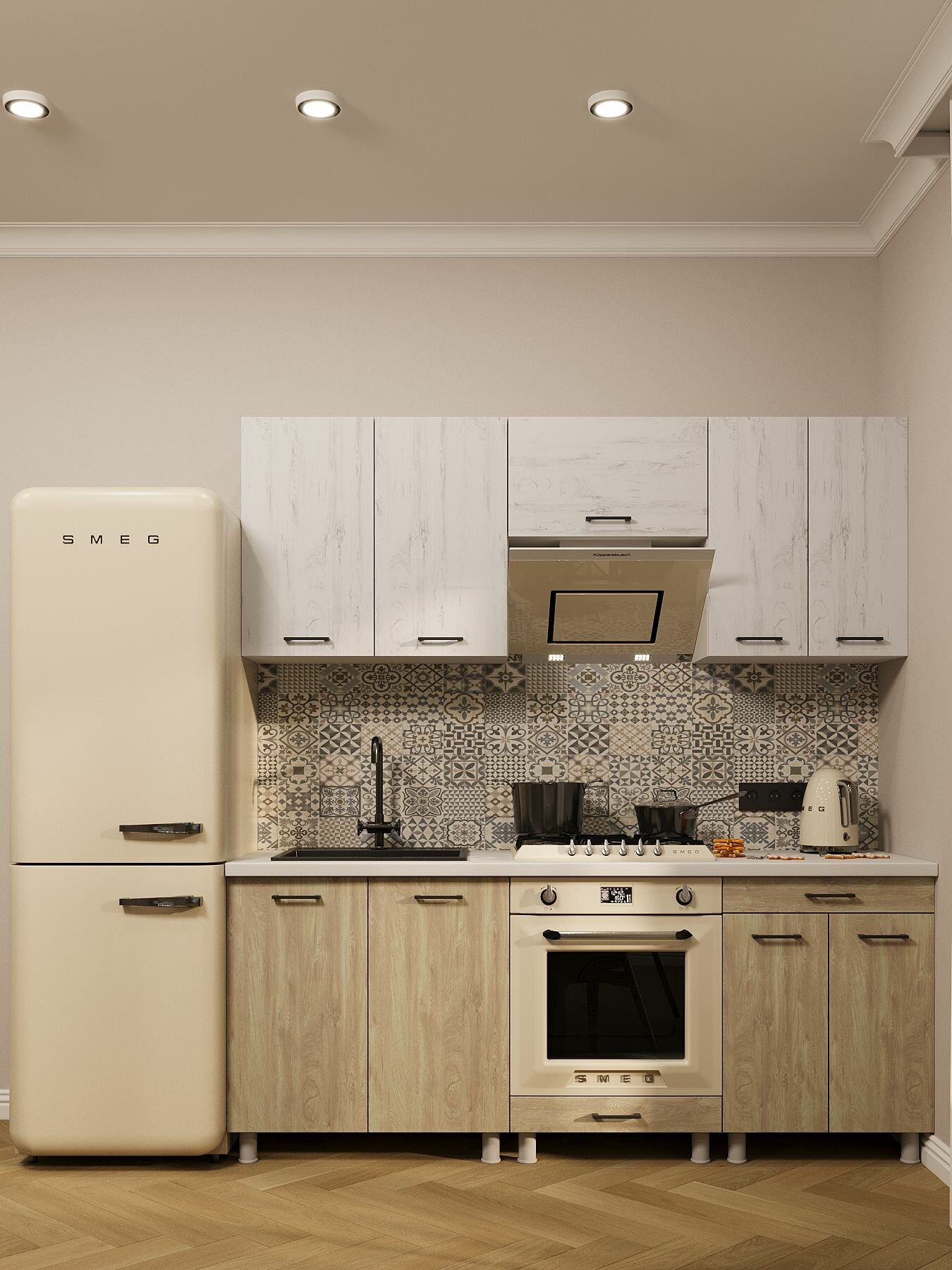 Кухонный гарнитур Палермо 2 м МДФ дуб остин серый/бежевый со столешницей