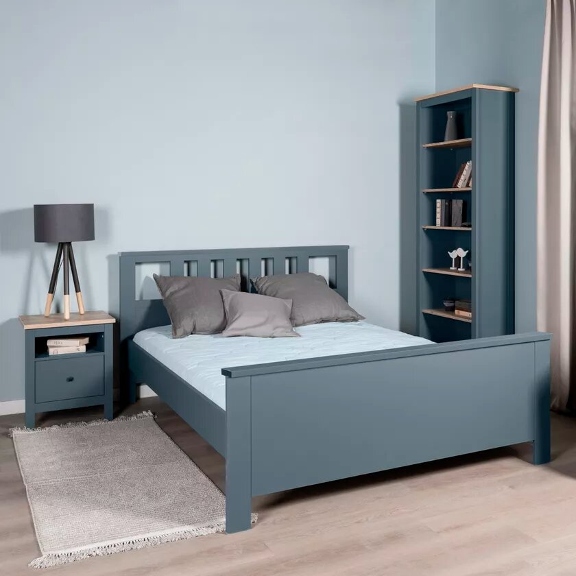 Кровать двуспальная "Сага", бирюзовый, ортопедические ламели, 140 см х 200 см х 101 см, до 280 кг