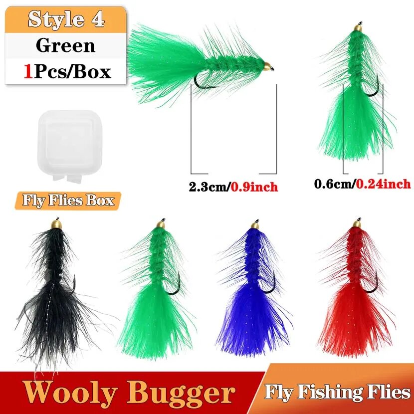 Мушки для нахлыста Woolly Bugger, зеленые, Style 4-Green