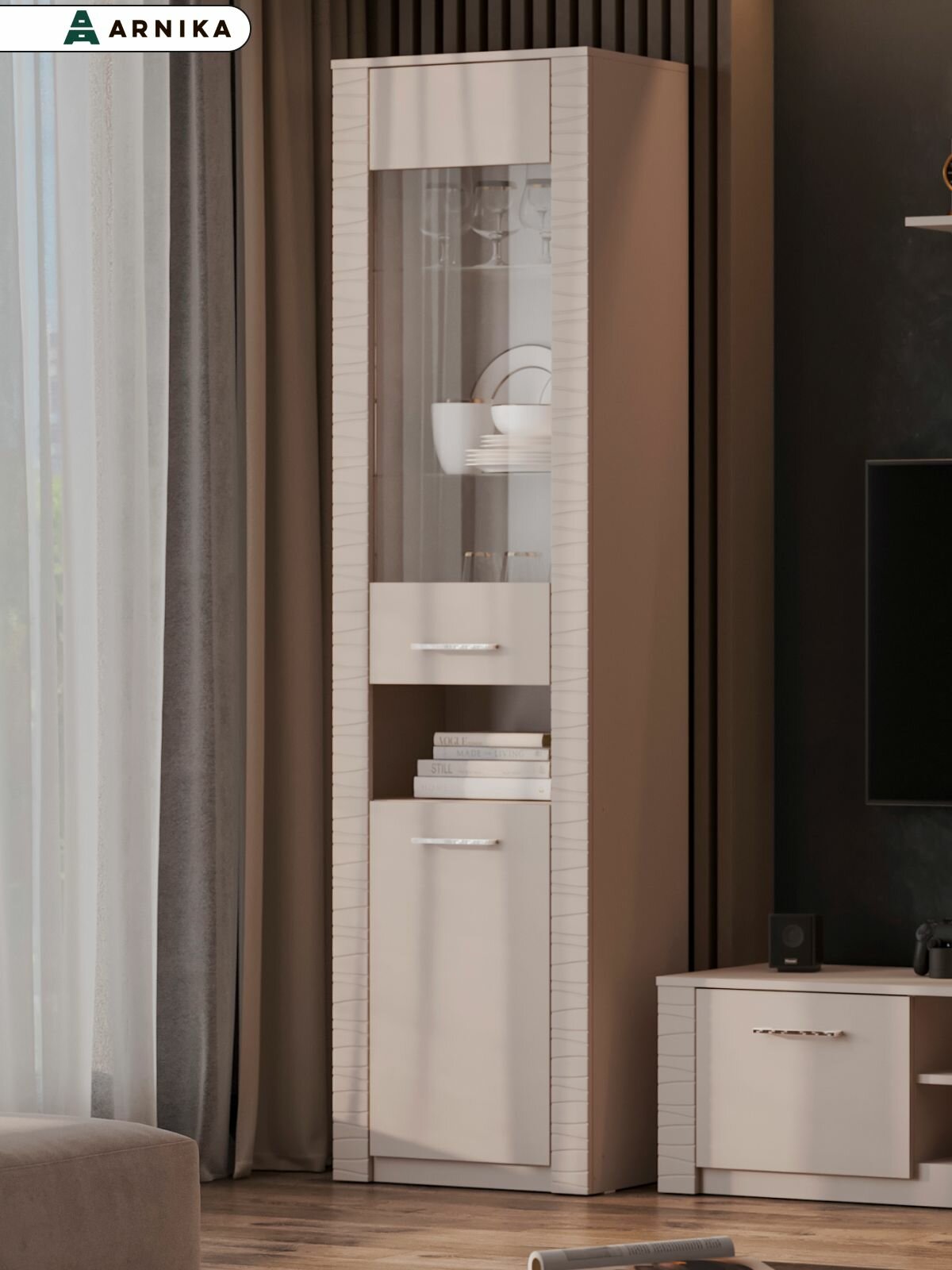 ARNIKA Шкаф-пенал со стеклом, витрина, 56х35х210см, меланж