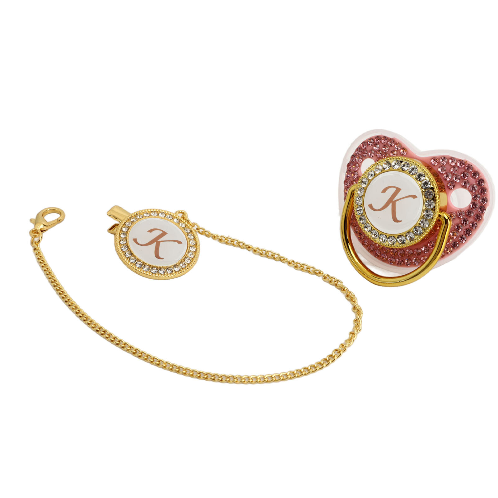 Золотистая детская соска-пустышка, украшенная стразами, изогнутого дизайна, силиконовая пустышка для кормления детской молочной смесью, буква К.