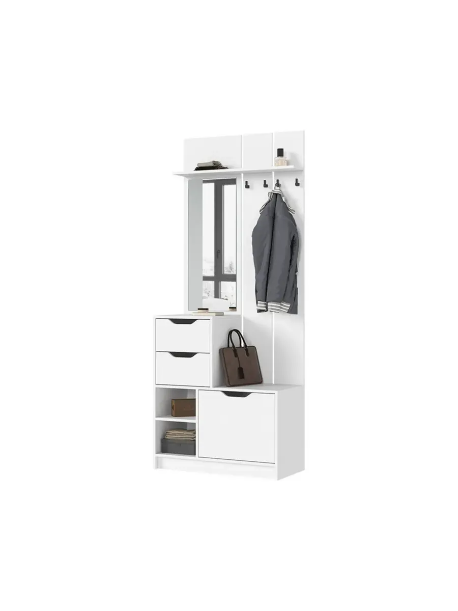 Прихожая Стендмебель Руна, с зеркалом, белая, 85 см х 210 см х 40 см