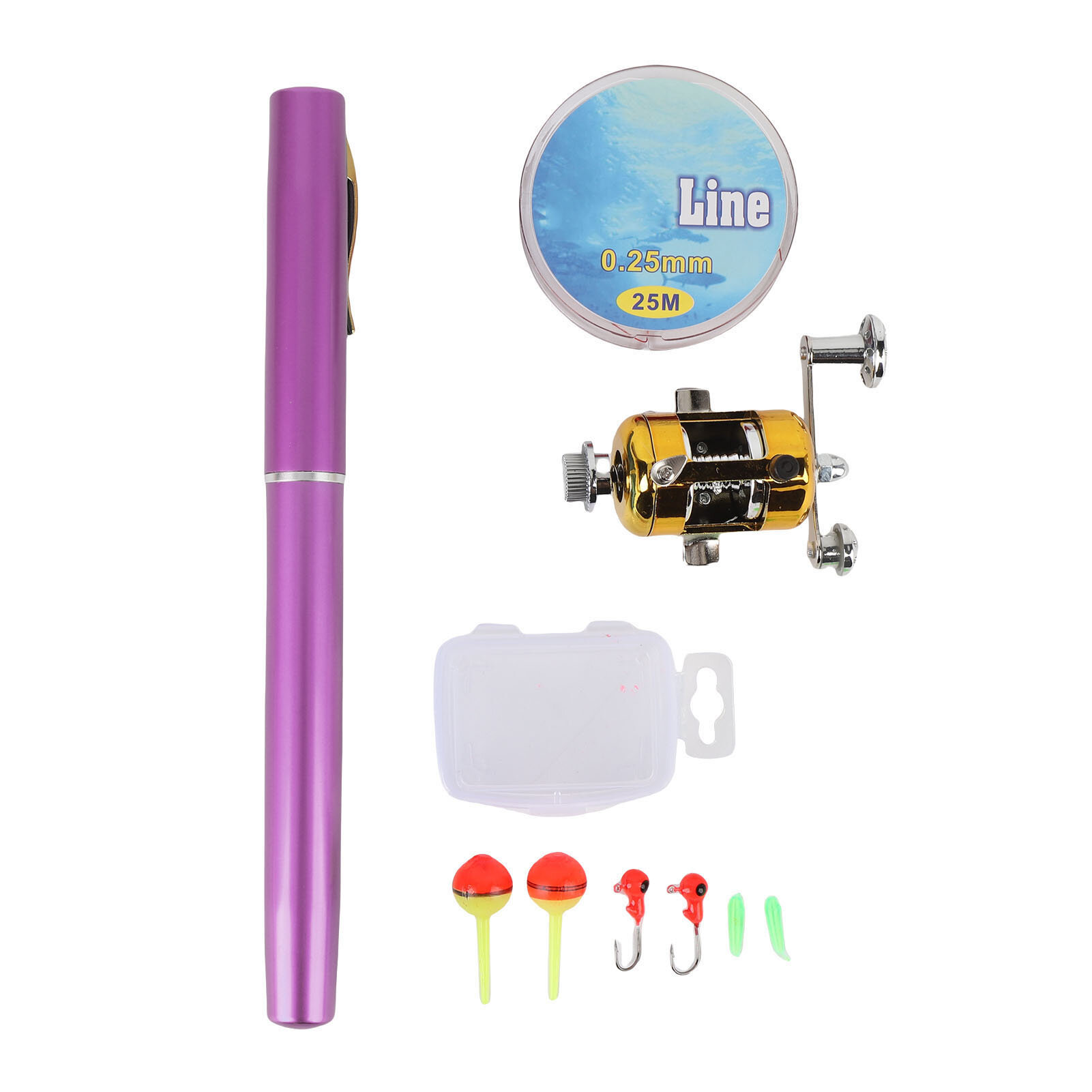 Миниатюрная удочка в форме ручки, портативная карманная удочка с катушкой для рыбалки на открытом воздухе, фиолетовая.