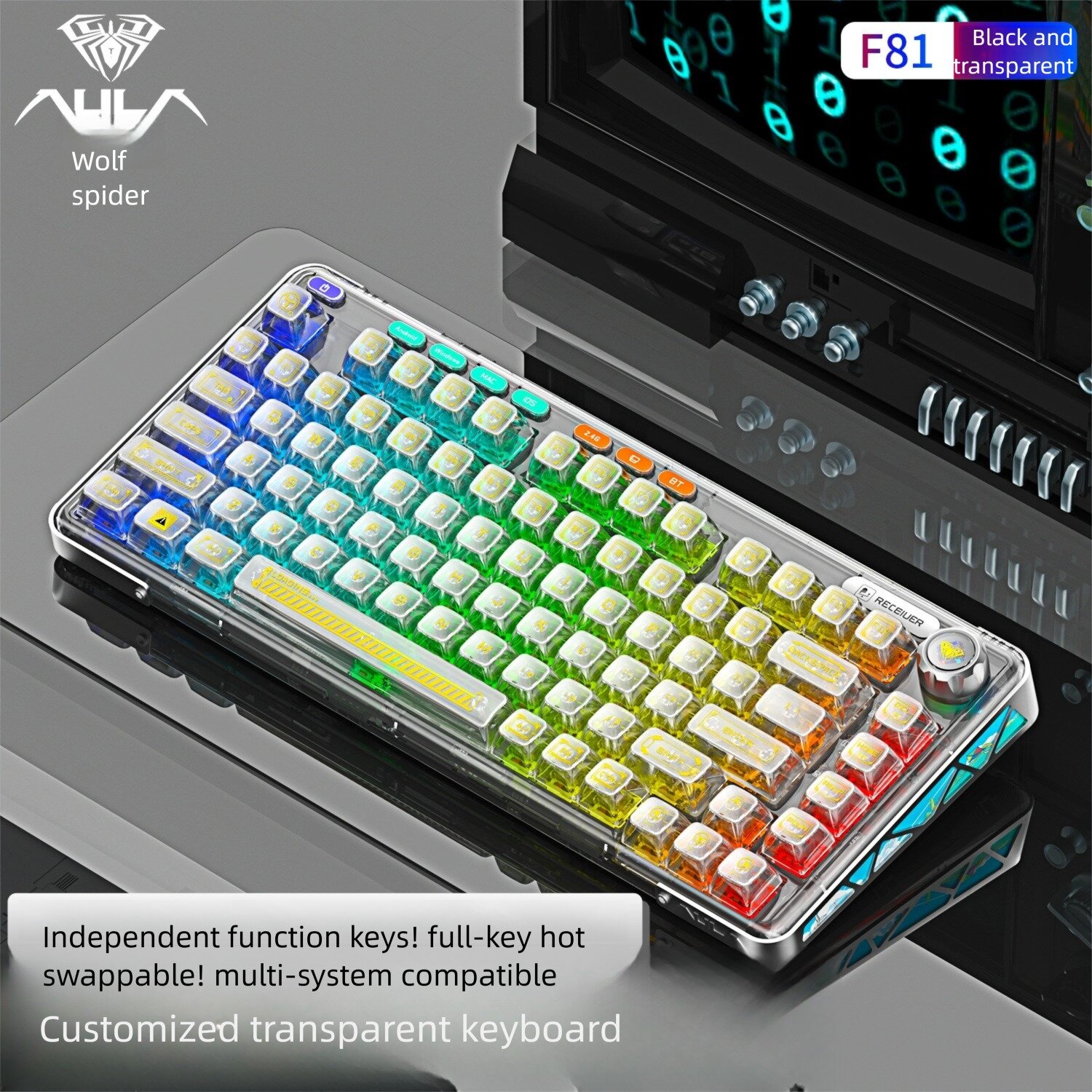 AULA F81 Беспроводная Bluetooth 5.0 трехрежимная механическая клавиатура Hot Swap RGB