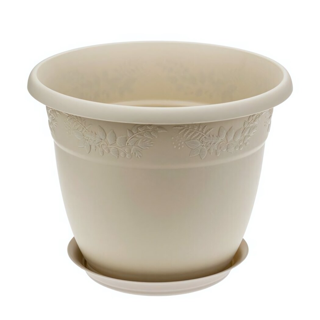 Кашпо пластиковое «рябина» с поддоном D220мм 3,6л, цвет латте, для домашних цветов
