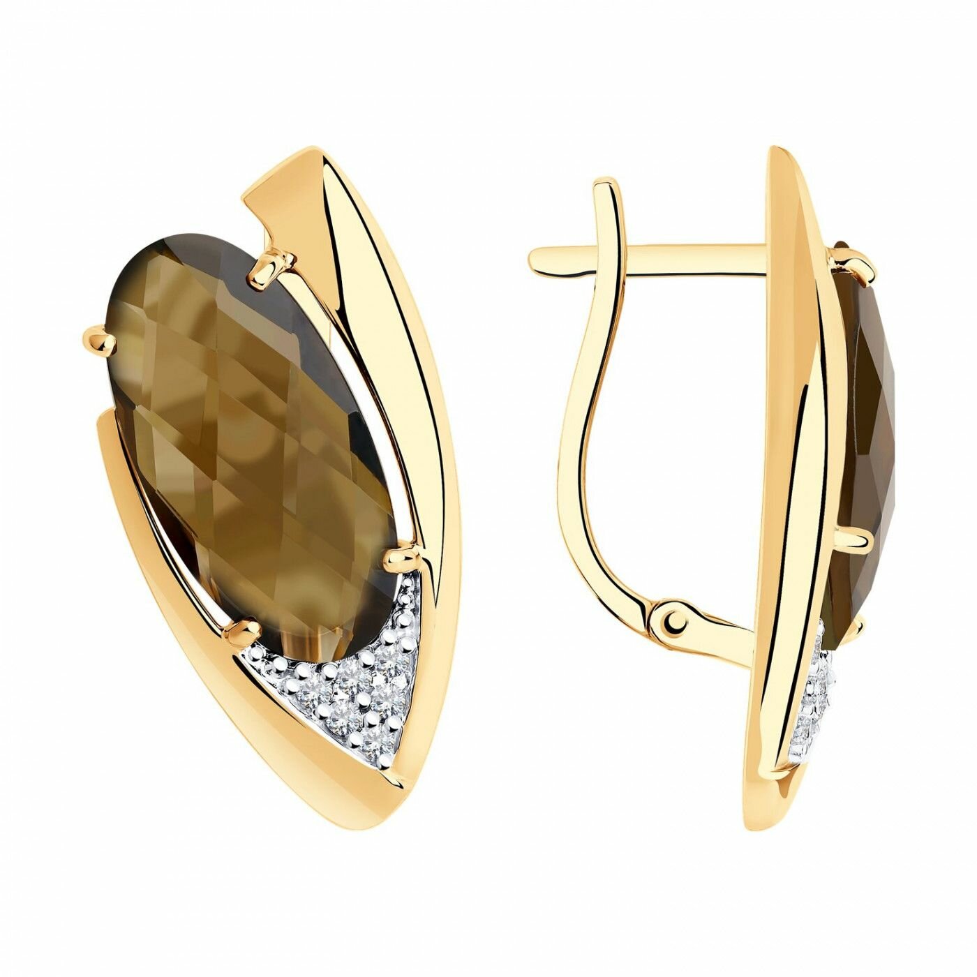 Серьги, красное золото, 585 проба, фианит