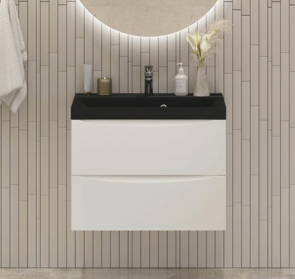 Тумба с раковиной BelBagno Marino 70 подвесная Bianco Lucido с раковиной BelBagno Nero