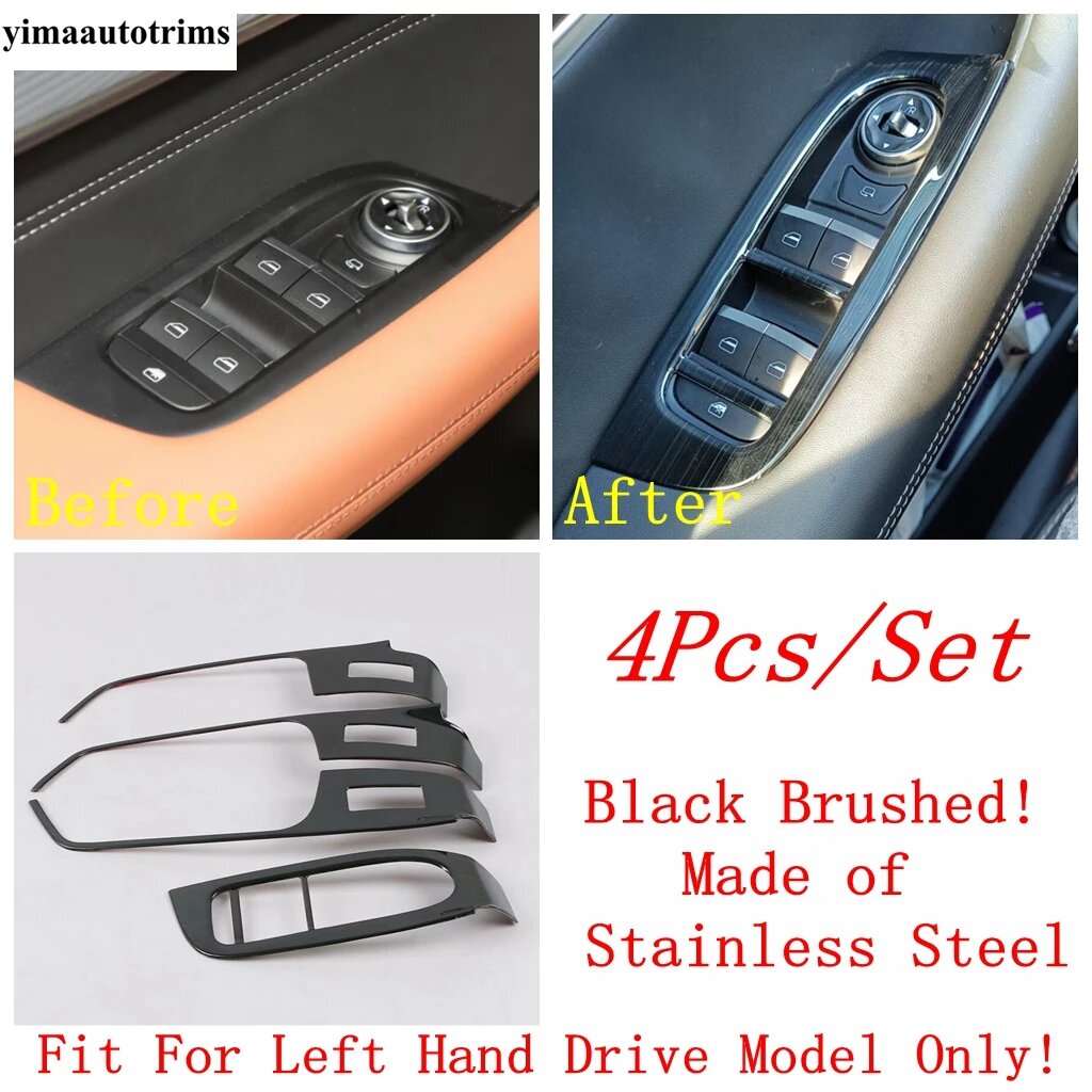 Для Chery Tiggo 8 Pro 2021 2022, подлокотник для внутренней двери автомобиля, переключатель подъема окна, кнопка, декоративная панель, накладка, металлические аксессуары Black Brushed