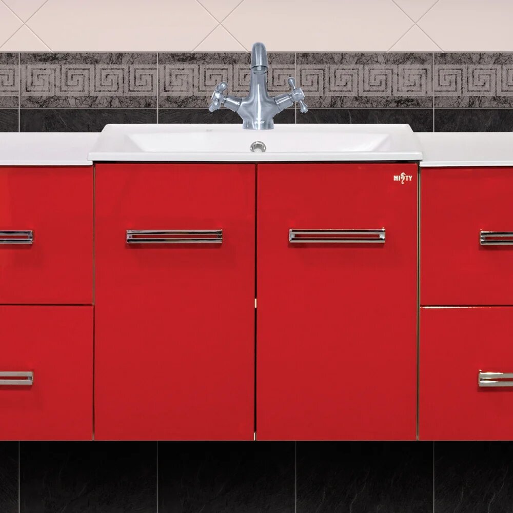 Тумба под раковину без столешницы Misty Атланта 60 подвесная, красная, глянцевая, из МДФ, тумба для ванной, с дверками, с доводчиками