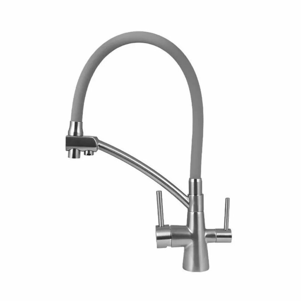 Смеситель для кухни Olive'S Balear 13455BL с гибким изливом, с краном для питьевой воды, с поворотным изливом, хром, серый, глянцевый, однорычажный, нержавеющая сталь, с керамическим картриджем