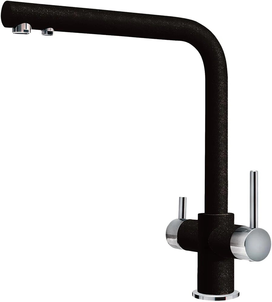 Смеситель для кухни Zorg Sanitary ZR 348 YF с краном для питьевой воды, с поворотным изливом, черный, матовый, глянцевый, однорычажный, латунный, с керамическим картриджем
