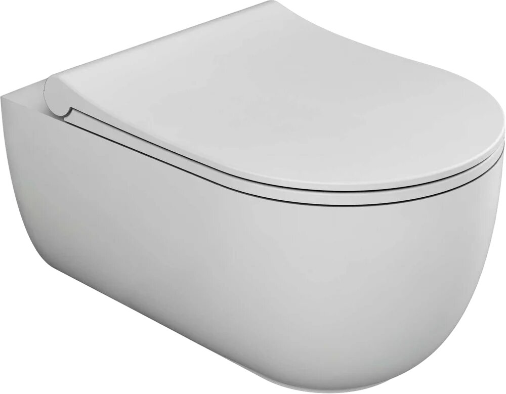 Унитаз подвесной Bien Vokha Vokha MDKA052N1VP0W5000 с микролифтом, безободковый, без бачка, антивсплеск, фарфоровый, белый, глянцевый, овальный, сиденье для унитаза в комплекте