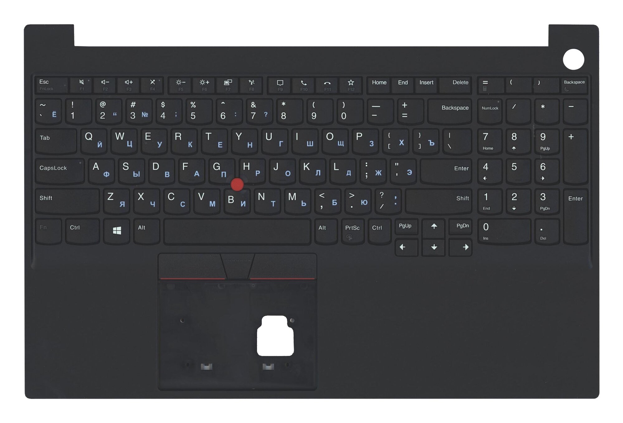 Клавиатура (топ-панель) для ноутбука Lenovo ThinkPad E15 Gen 1 2020 черная с черным топкейсом, без подсветки