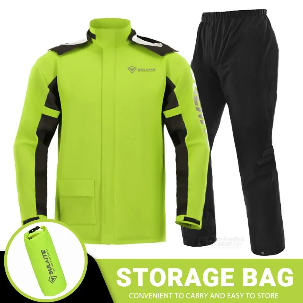 Дождевик для мотоцикла, дождевик, мотодождевик, дождевик мужской, Мужской мотоциклетный дождевик, дождевик мужской, куртка, брюки, Байкерский дождевик, водонепроницаемый мотоциклетный Женский комплект, мотокуртка мужская, M, Зеленый, Мужской