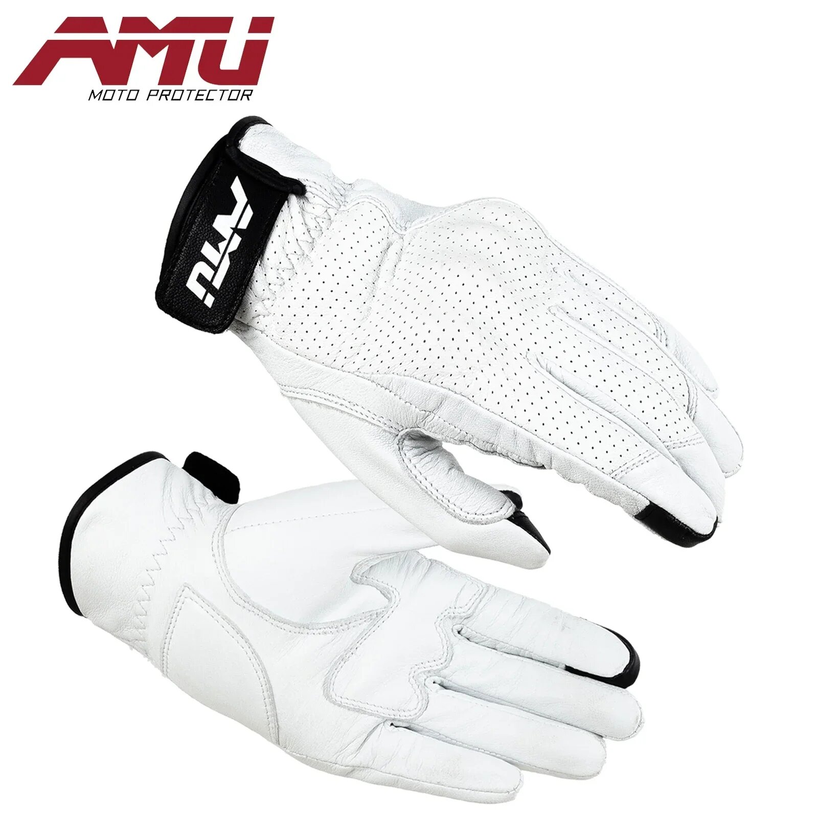Мотоперчатки Guantes Аму, бейсбольные митенки из натуральной кожи, для езды на мотоцикле и электровелосипеде, XXL, Белый, Унисекс