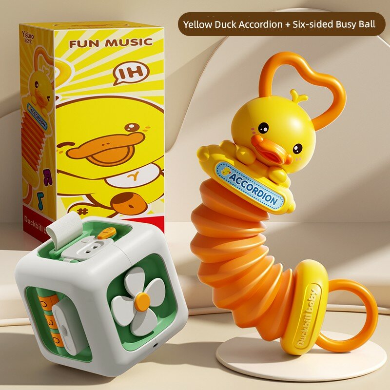 Мини-аккордеон в виде маленькой желтой утёнки, игрушка для развития мелкой моторики, детский аккордеон для тренировки